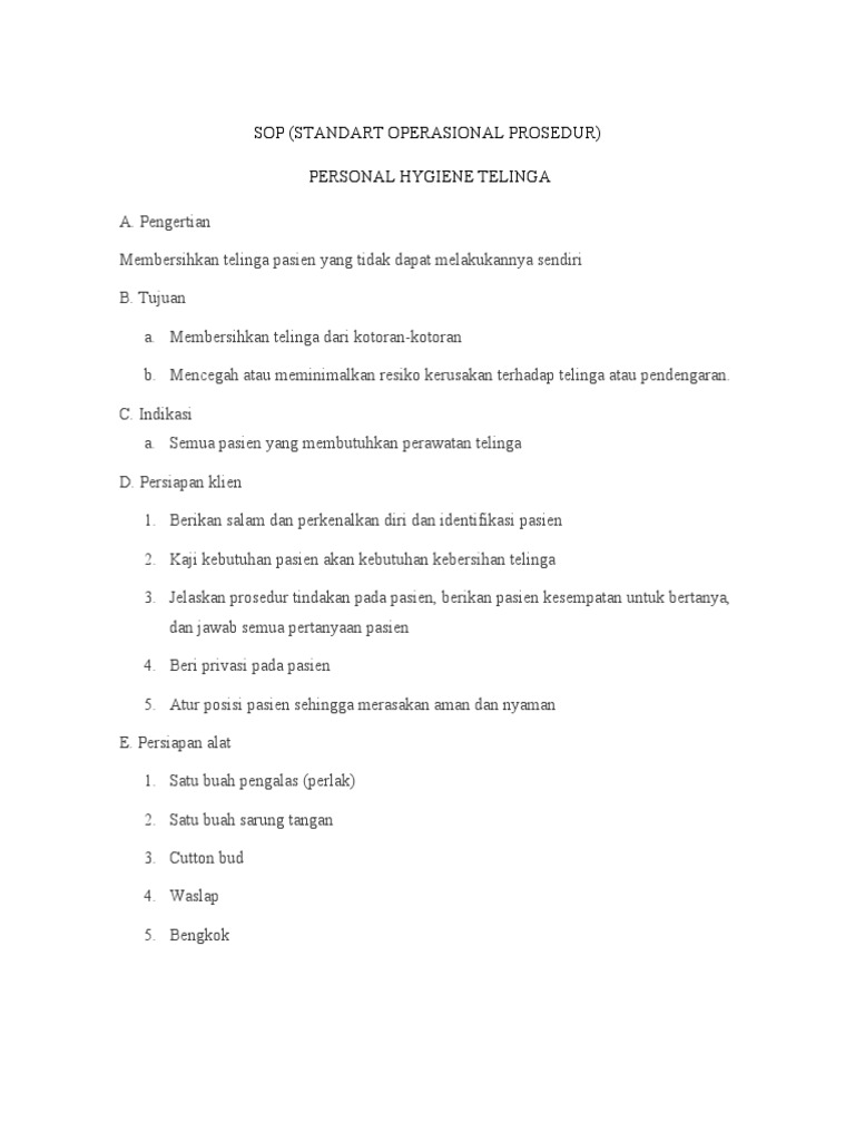 Sop Personal Hygiene Telinga | PDF
