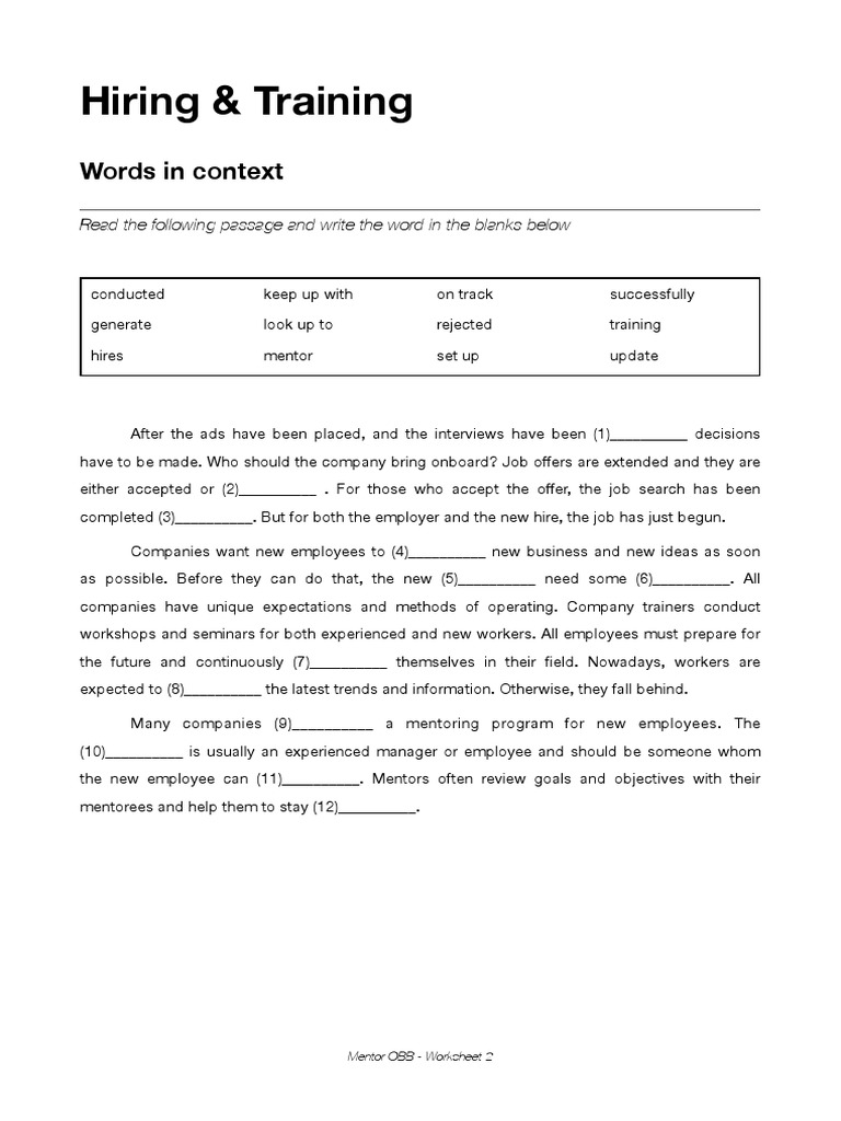 Worksheet 2 - Hiring & Training | PDF | Mentorship | Human Nature
