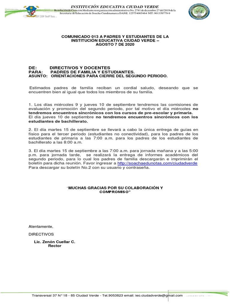 COMUNICADO 013 A PADRES C.V Comisones y Entrega de Infomes | PDF