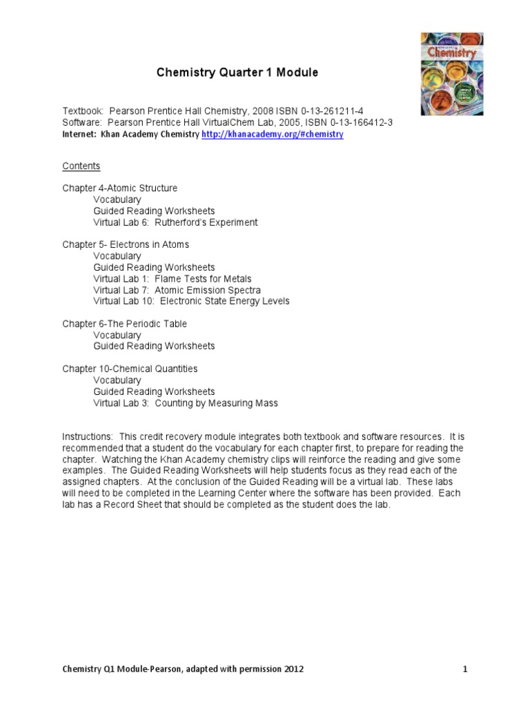 Chemistry Quarter 1 Module | PDF | Emission Spectrum | Atoms