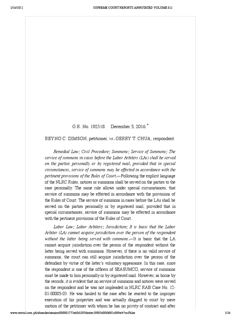 Dimson V Chua | PDF | Summons | Complaint