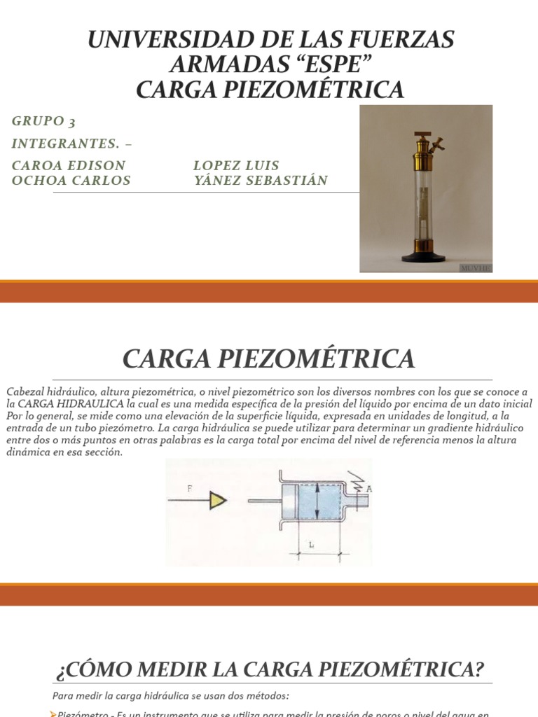 Carga y Línea Piezométrica en Hidráulica | PDF | Presión | Agua