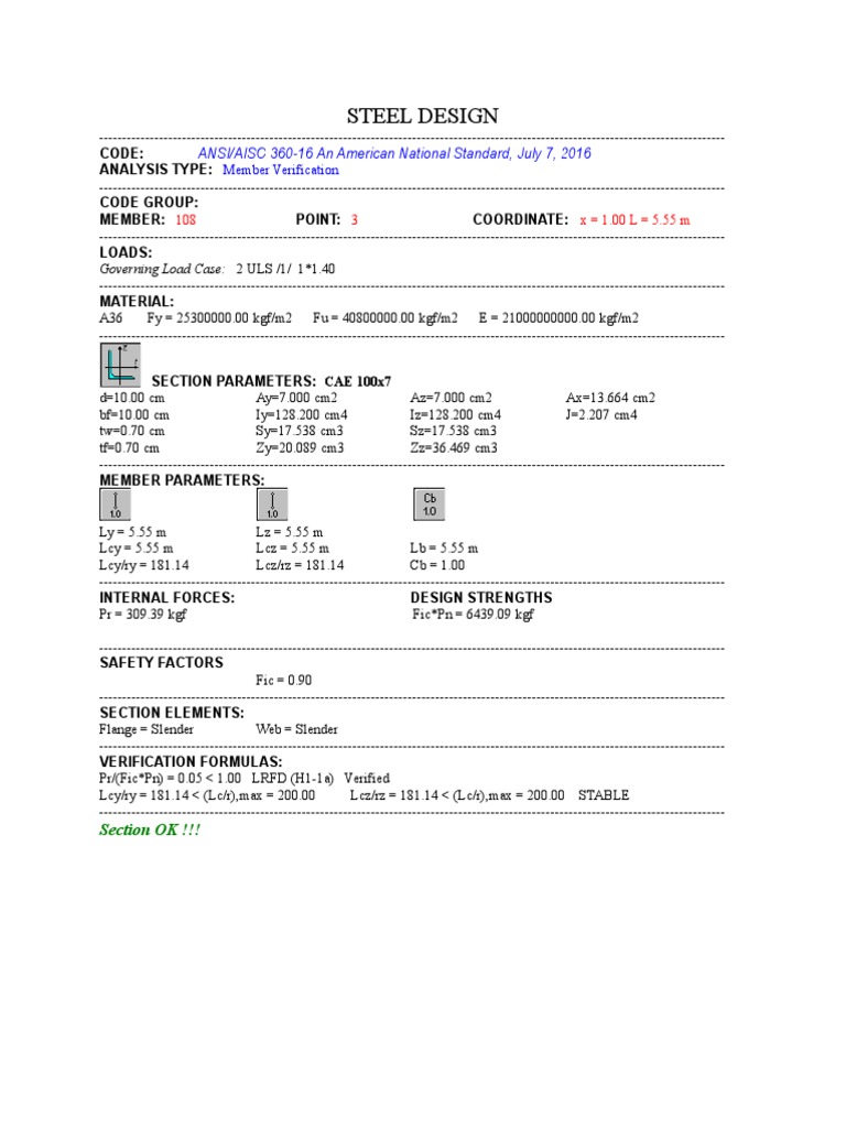 Steel Design: Code: Analysis Type: Code Group: Member: Point ...