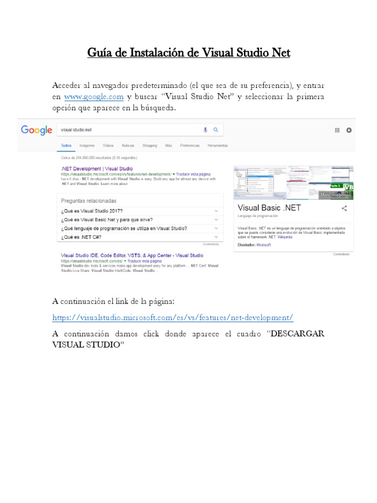 Guia de Instalacion de Visual Studio | PDF
