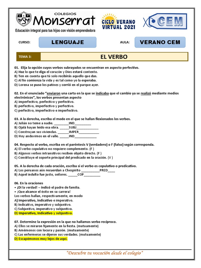 Semana 4 - Verbo | PDF | Verbo | Conjugación gramatical