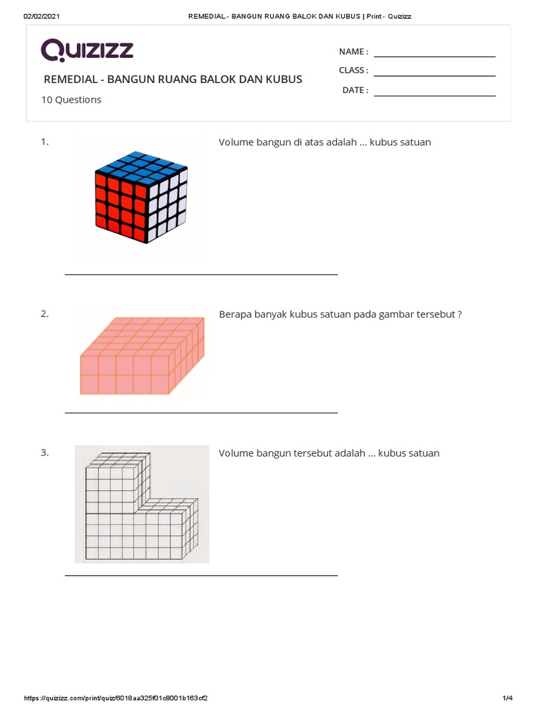 Remedial - Bangun Ruang Balok Dan Kubus | PDF