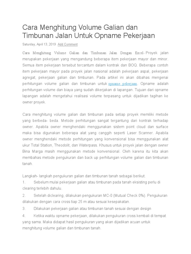 Cara Menghitung Volume Galian Dan Timbunan Jalan Untuk Opname Pekerjaan ...
