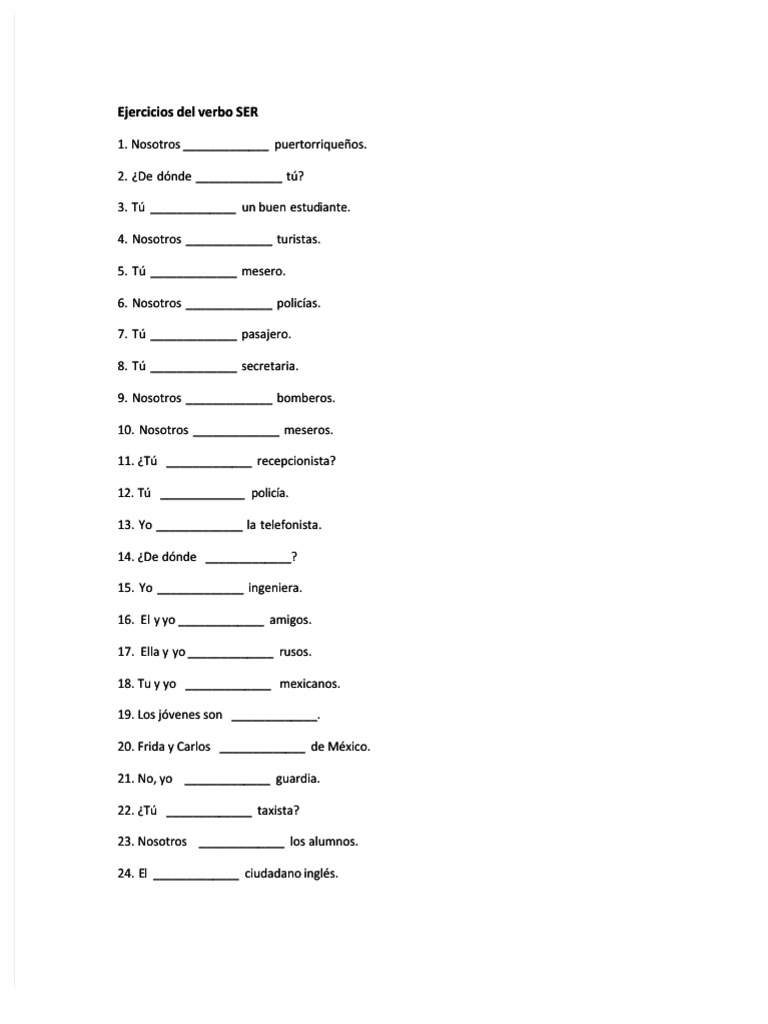 PDF Ejercicios Del Verbo Ser Compress | PDF