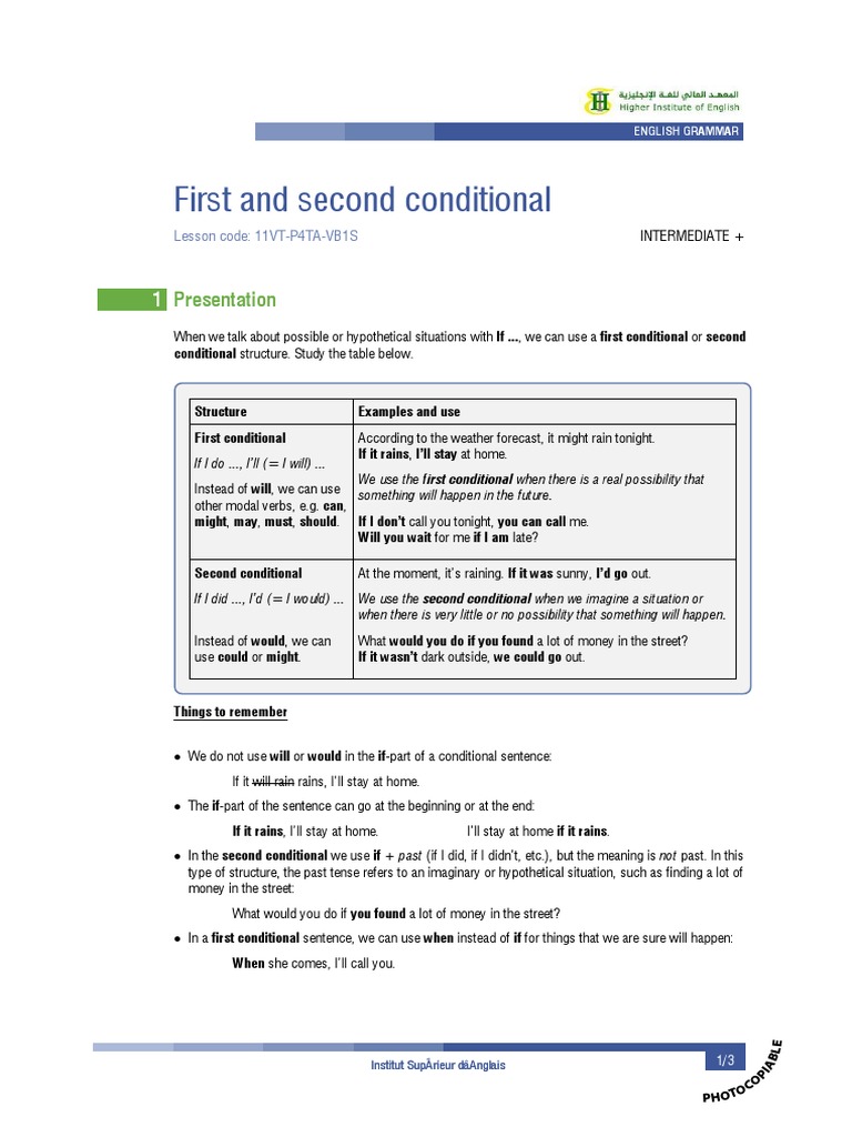 First and Second Conditional Guide | PDF | Morphology | Grammar