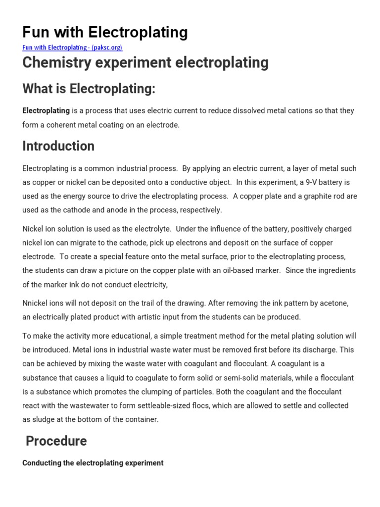 Fun With Electroplating Pdf Ion Electrode