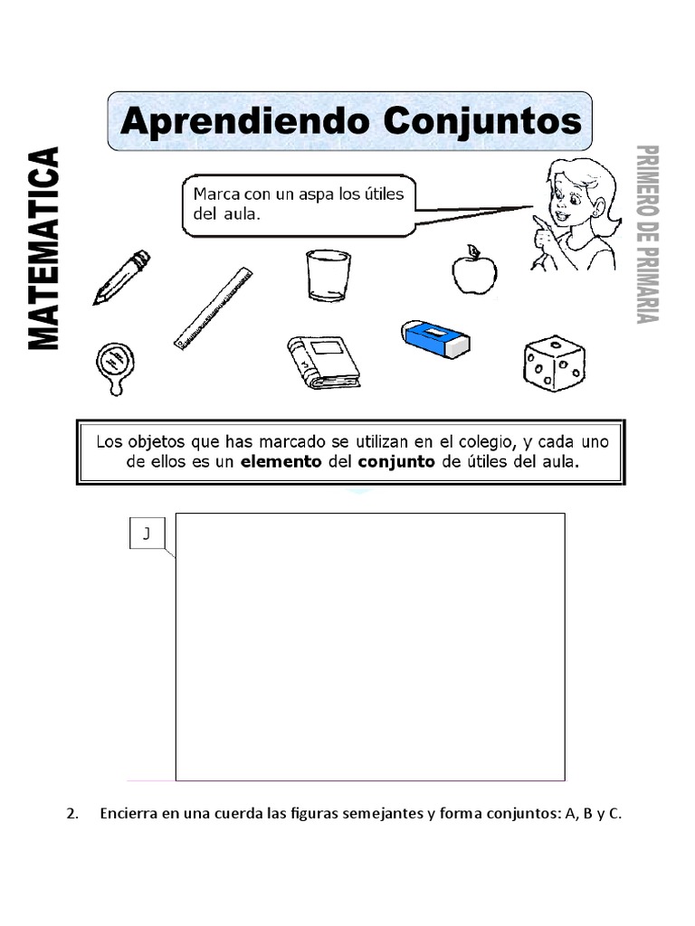 Ficha de Aprendiendo Conjuntos para Primero de Primaria | PDF