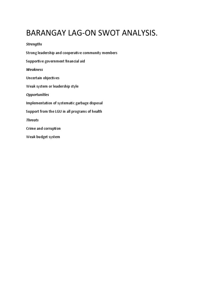 Brgy Swot Analysis | PDF