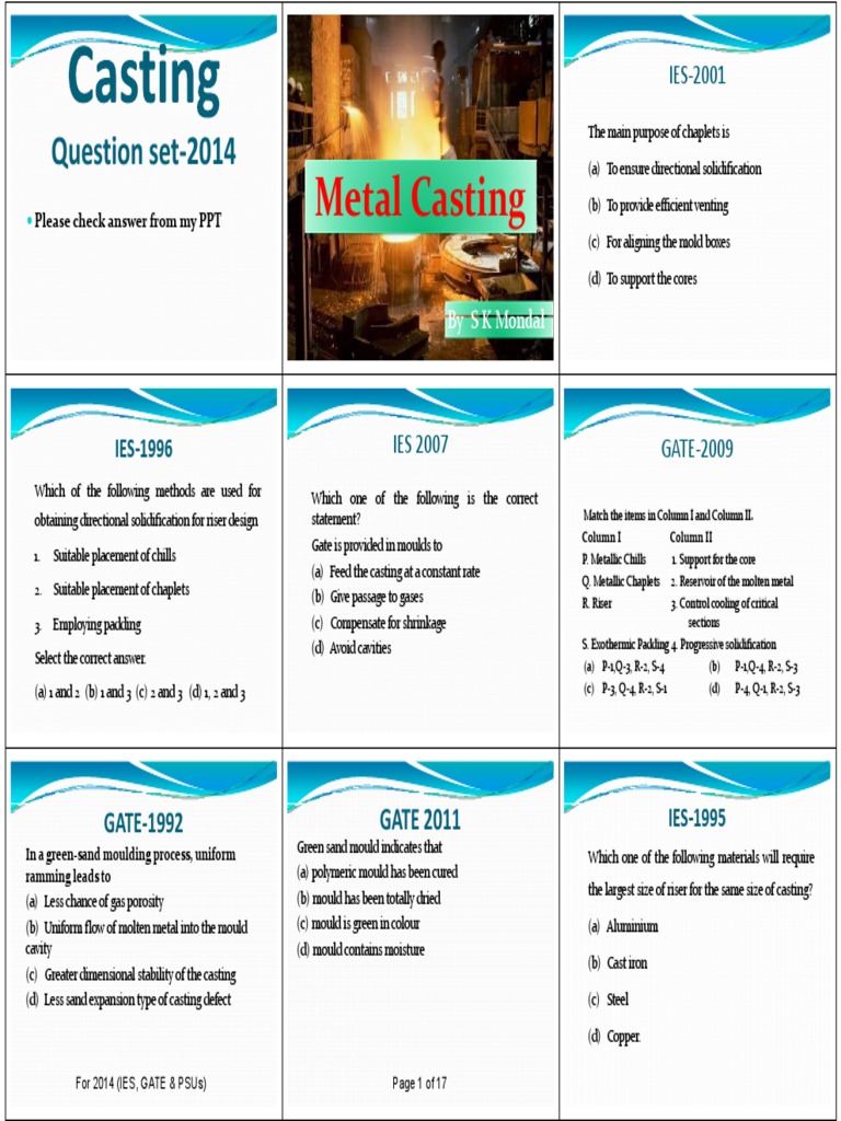 Casting Question Set-2014 | PDF | Casting (Metalworking) | Metalworking