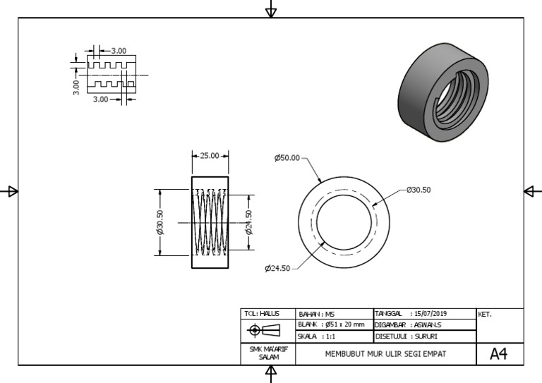Membubut Mur Ulir Segi Empat.0005 | PDF