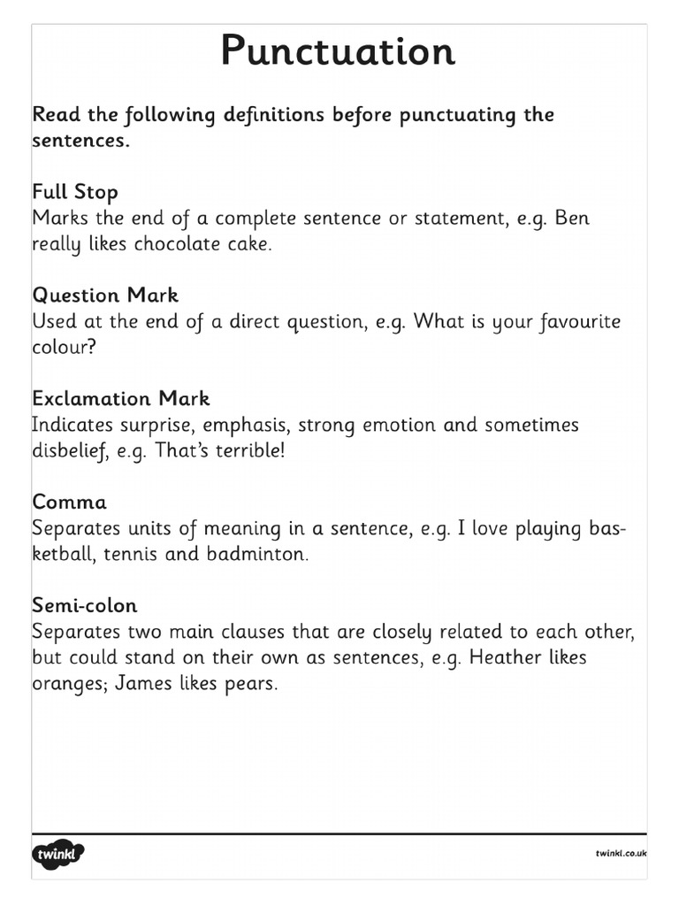 Punctuation-Worksheets For Students | PDF