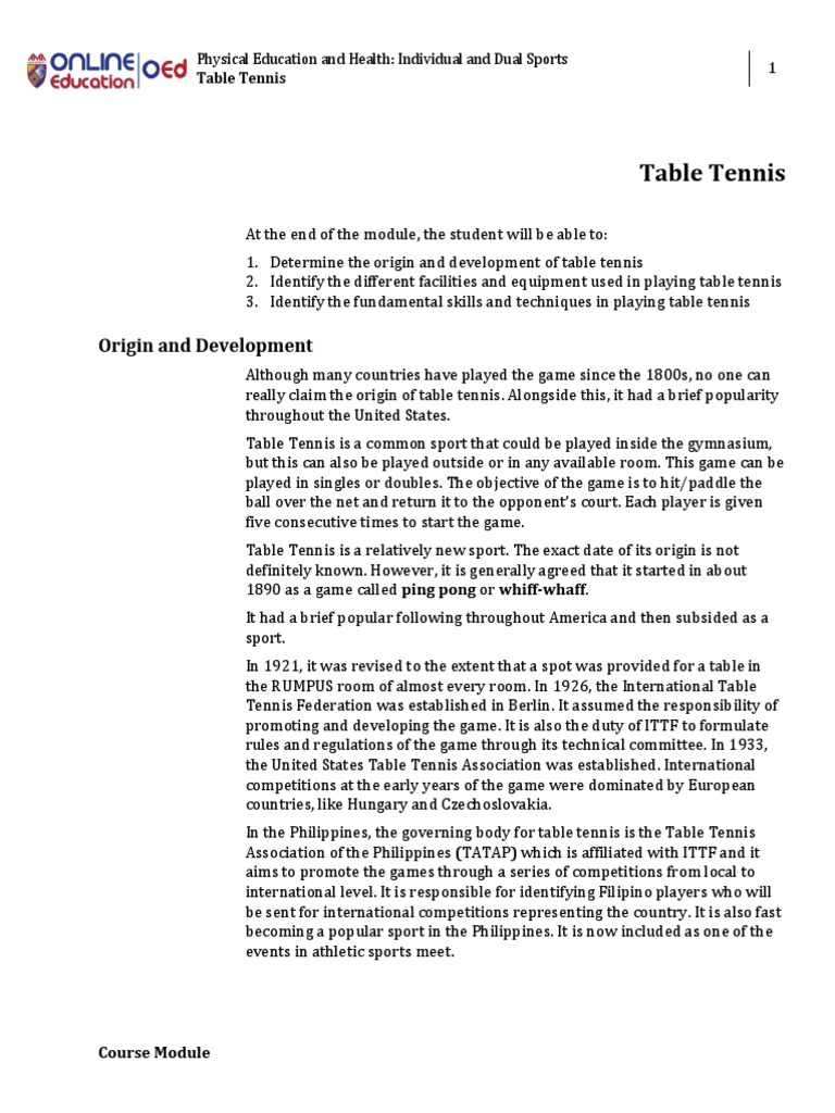 Module 3 Table Tennis | PDF | Table Tennis | Ball Games