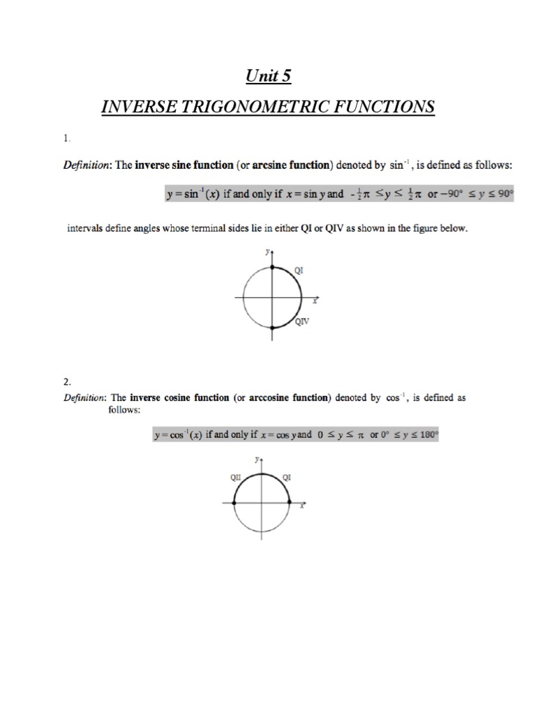 Unit 5 Inverse Trigonometric Functions | PDF