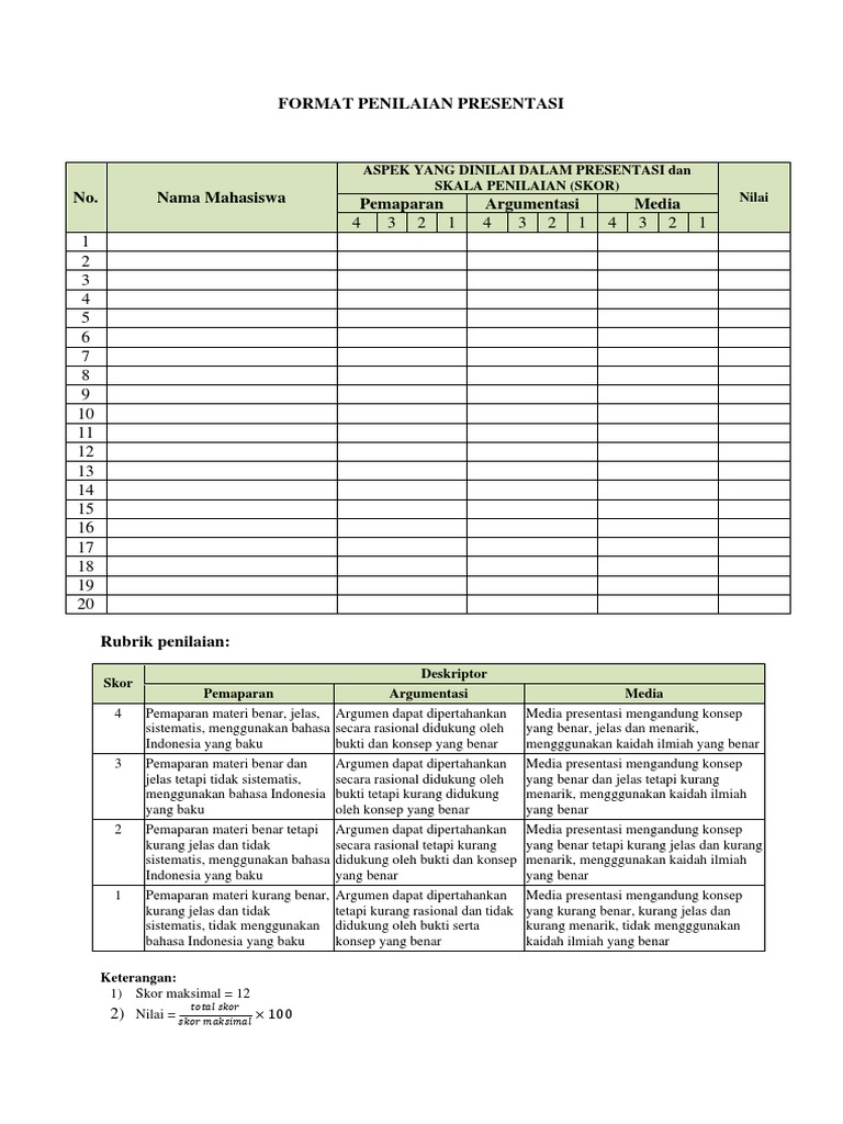 Format Penilaian Presentasi | PDF
