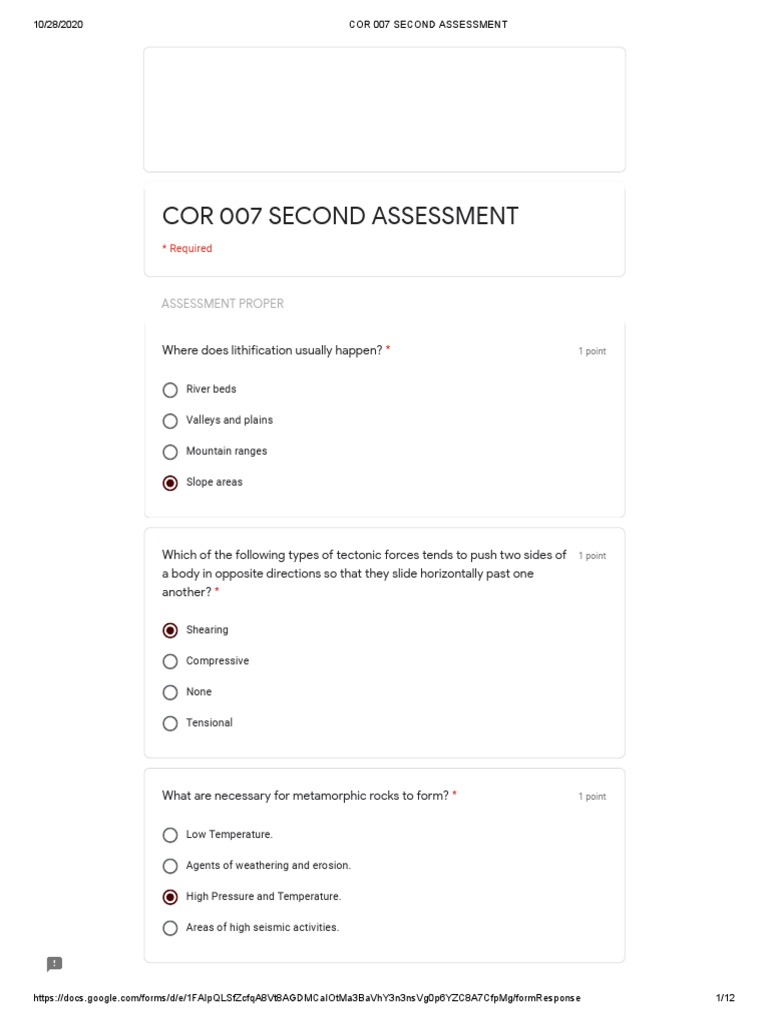 Cor 007 Second Assessment | PDF | Rock (Geology) | Geology