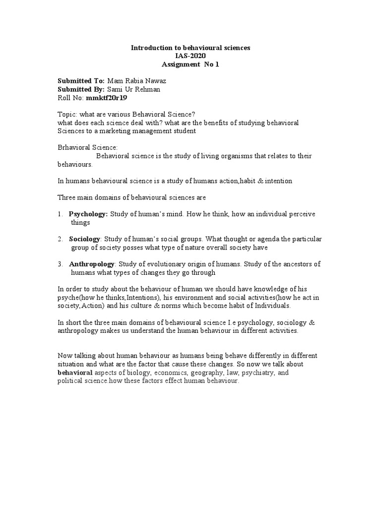 Introduction To Behavioural Sciences | PDF | Consumer Behaviour | Human ...