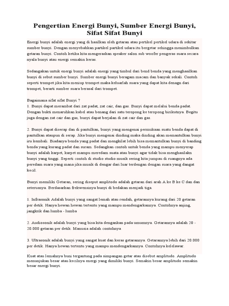 Pengertian dan Sumber Energi Bunyi | PDF