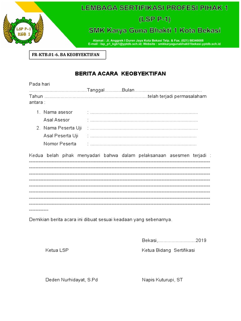 KTB.01-06 Berita Acara Keobyektifan | PDF