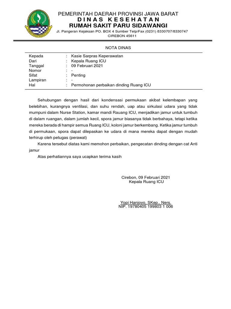 NOTA DINAS Pengecatan Dinding | PDF