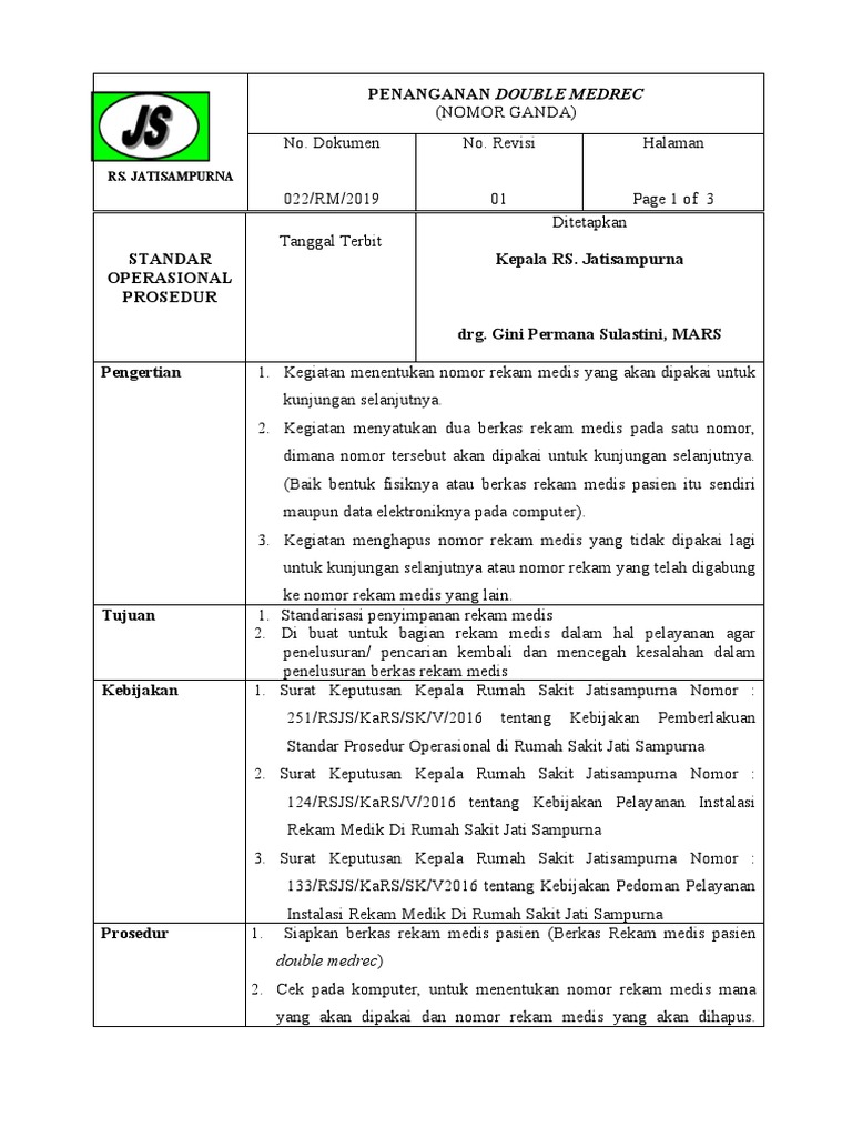 Sop Penanganan Penomeran Ganda (Doble Medrek) | PDF | Sains & Matematika