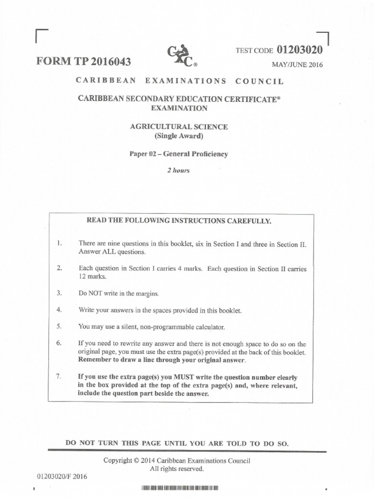 CXC Past Paper 2016 | PDF