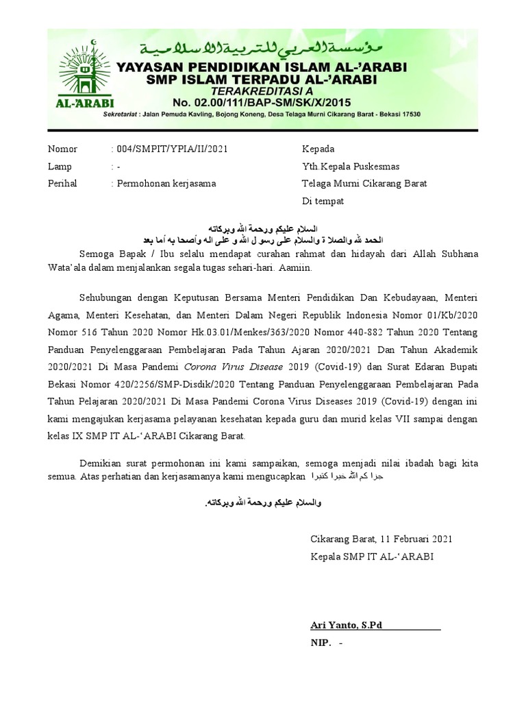 Surat Permohonan Kerjasama Dengan Puskesmas | PDF