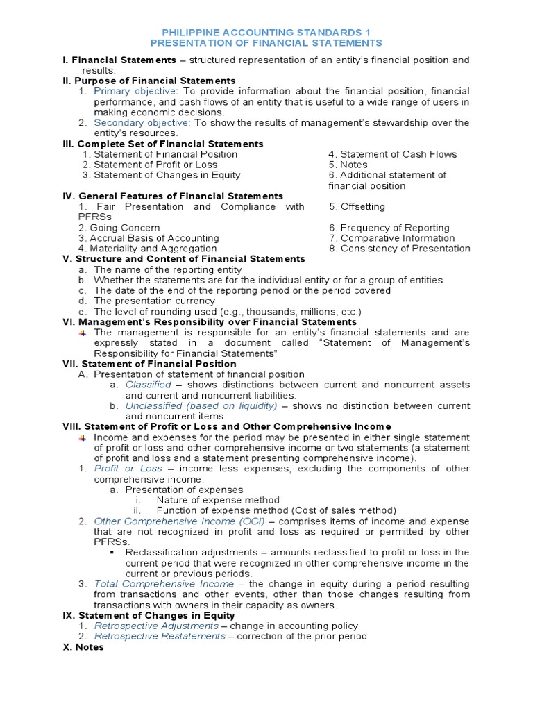Primary Objective: Philippine Accounting Standards 1 Presentation of ...