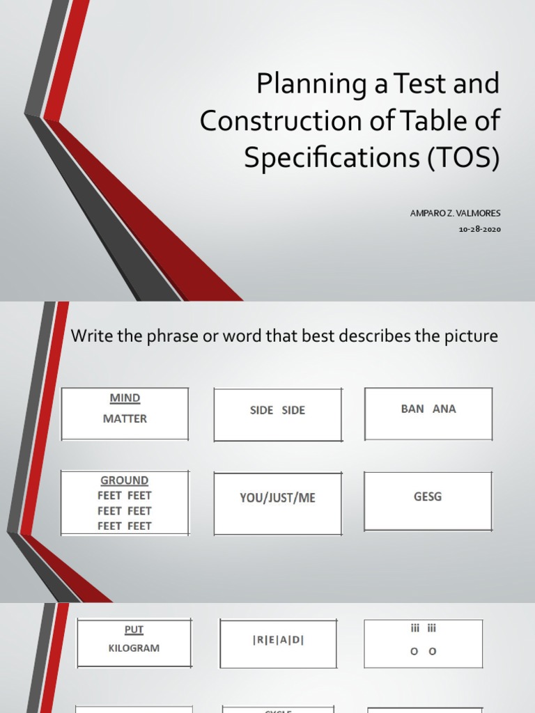 Planning A Test and Construction of Table of Specifications (TOS) | PDF ...