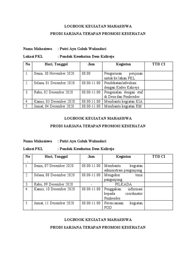 Logbook Kegiatan Mahasiswa | PDF | Kesehatan Holistik