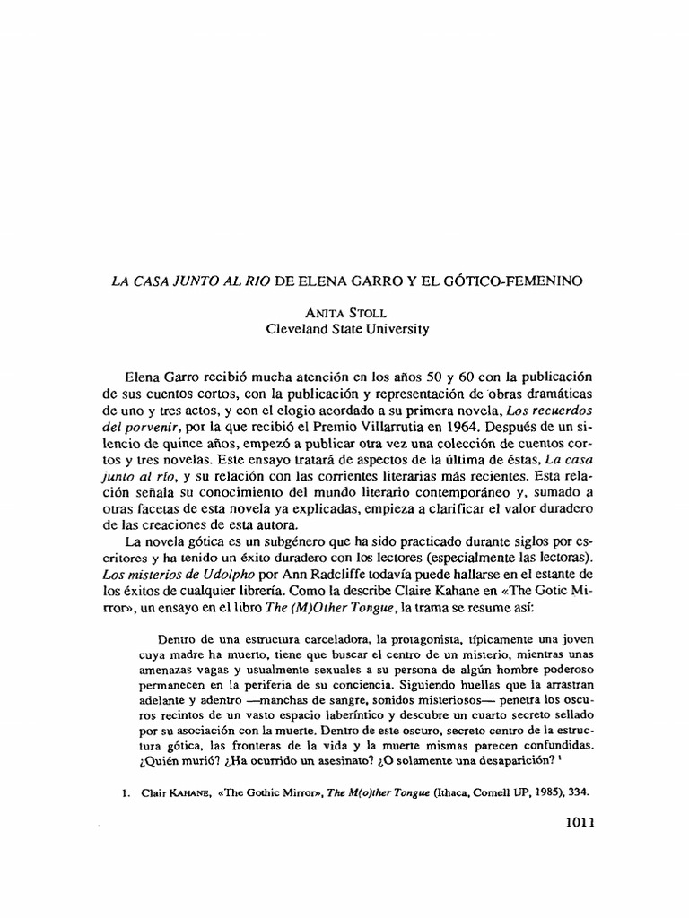 La Casa Junto Al Rio de Elena Garro y El Gotico Femenino | PDF ...