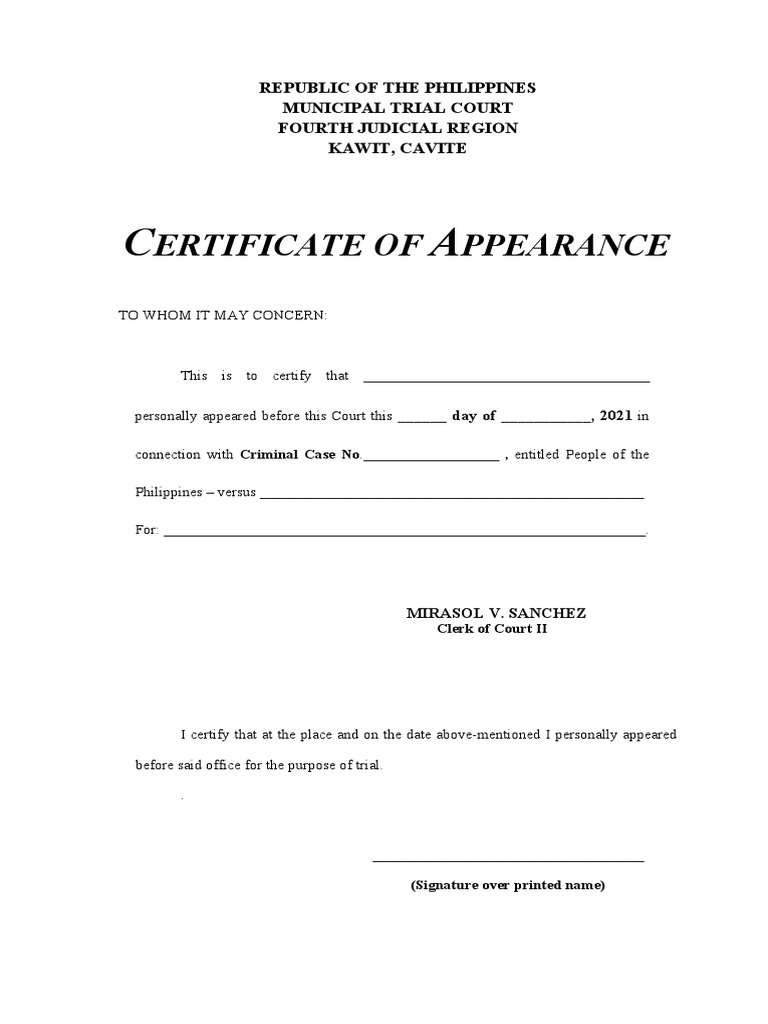 Certificate of Appearance - Police Pulis | PDF