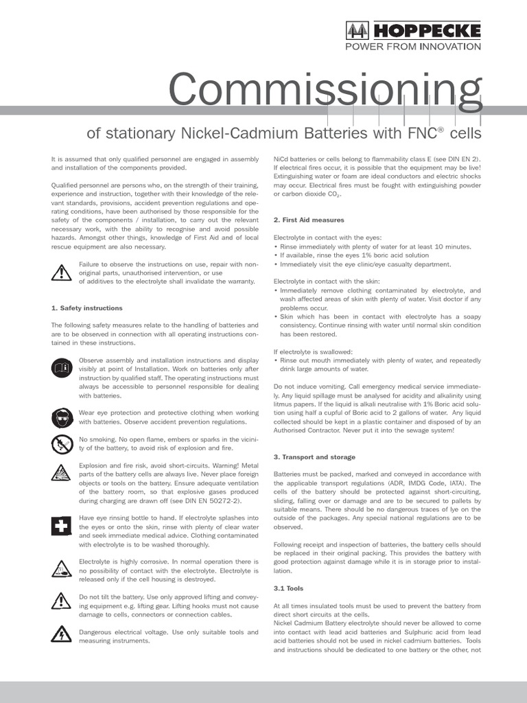 Commissioning: of Stationary Nickel-Cadmium Batteries With FNC Cells ...