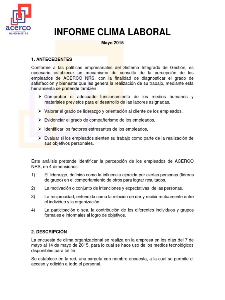 Informe Clima Laboral | PDF | Liderazgo | Empresas