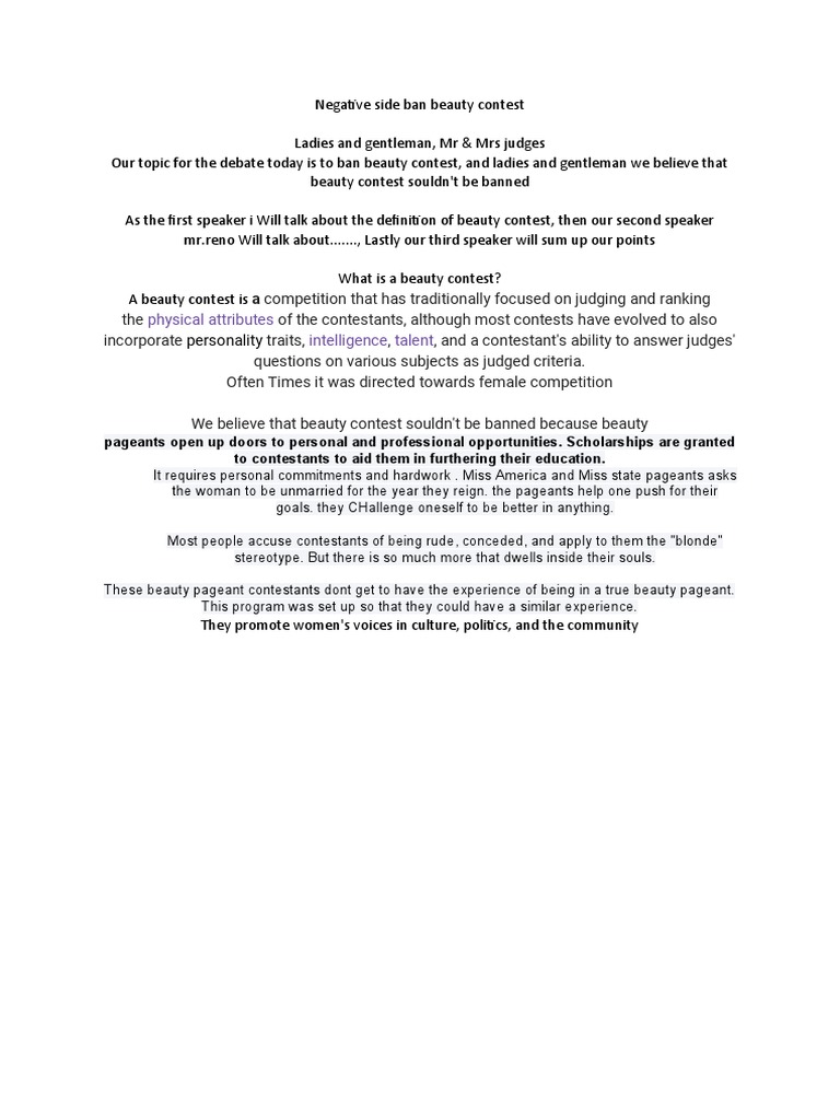 Cons Ban Beauty Contest Speaker 1 | PDF