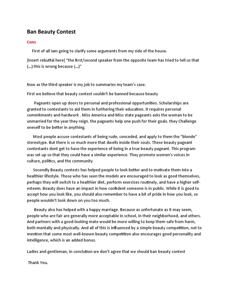 Arguments Against Banning Beauty Contests | PDF | Career & Growth ...