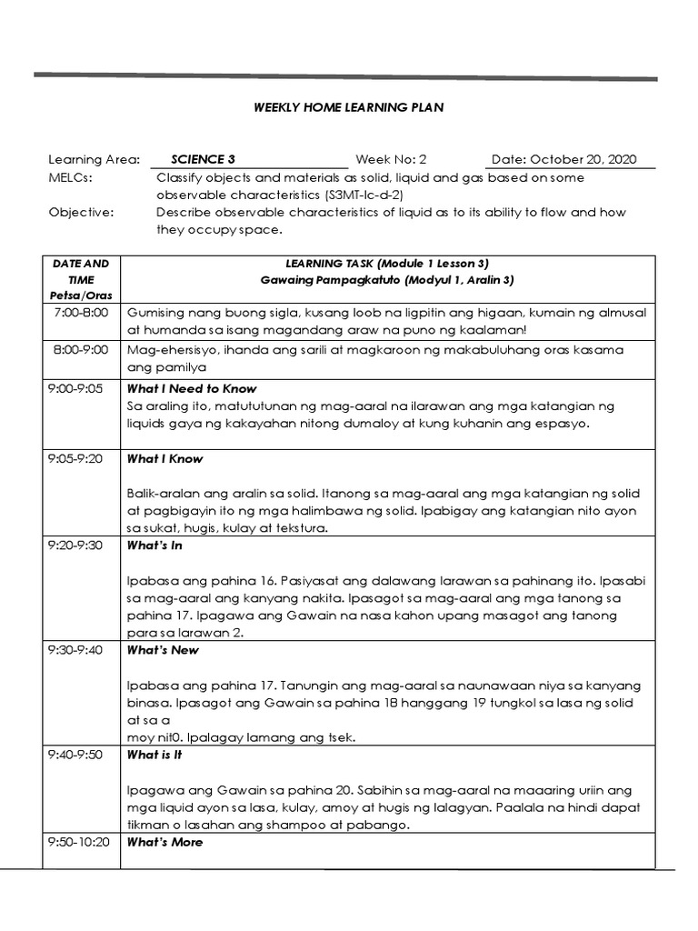 WHLP Science 3 Module 1 Week 3 | PDF