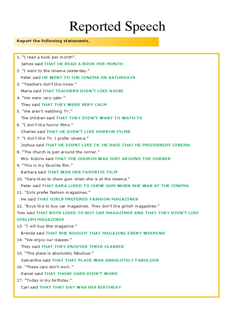 Reported Speech Practice Resuelto | PDF