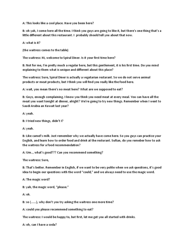 Dialogue For Performance HA | PDF | Waiting Staff | Hamburgers