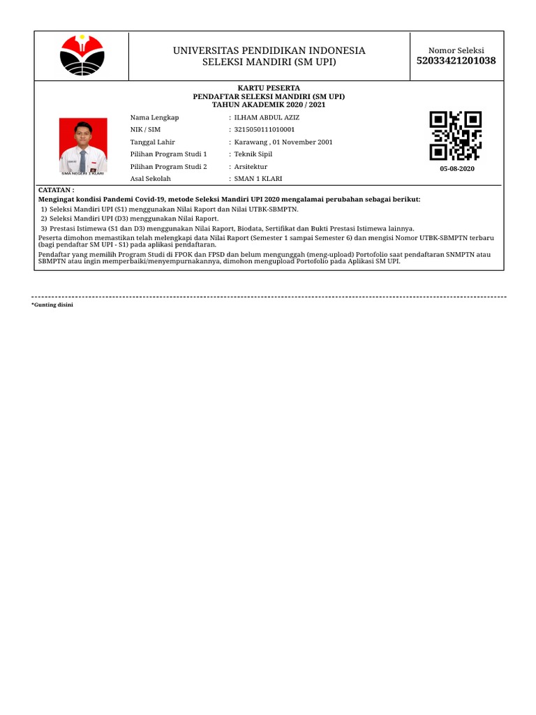 App - Pmb.upi - Edu Sm-s1 Cetak Kartu | PDF