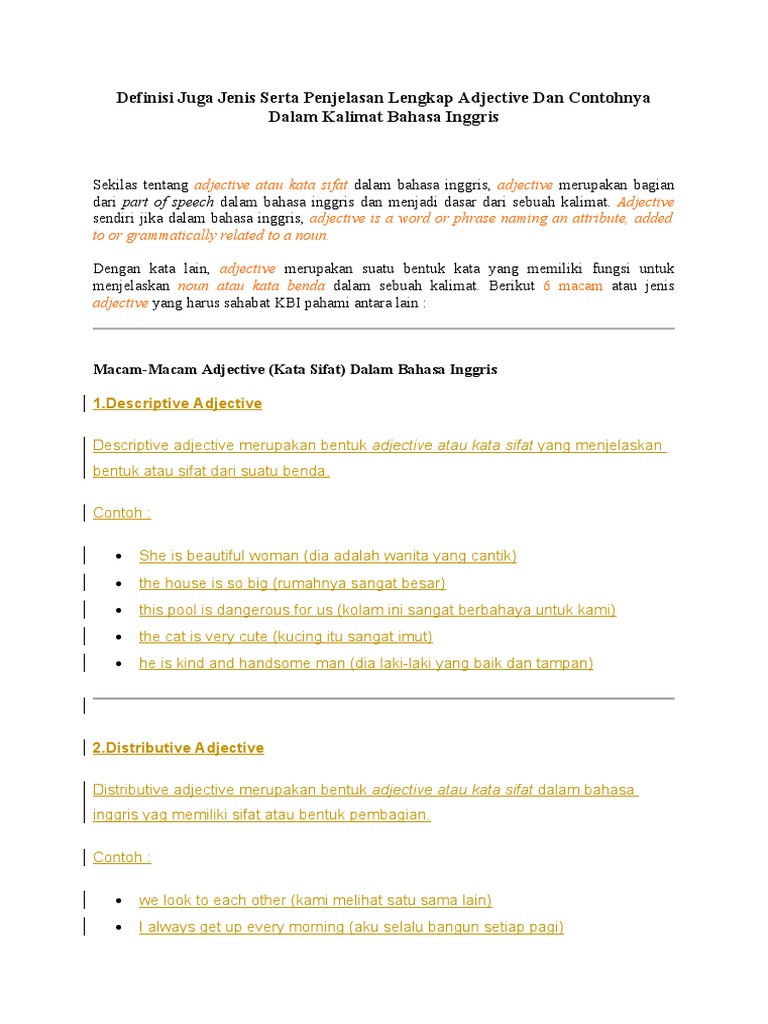Definisi Juga Jenis Serta Penjelasan Lengkap Adjective Dan Contohnya ...