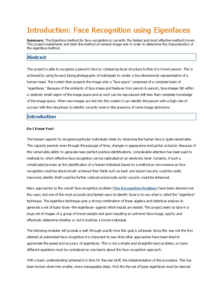 Introduction: Face Recognition Using Eigenfaces | PDF | Biometrics | Automated Teller Machine