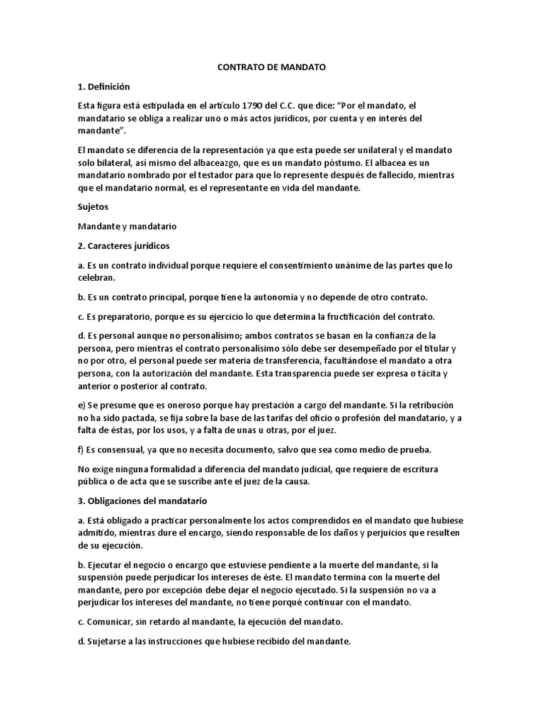 Contrato de Mandato: Definición y Modalidades | PDF | Daños y ...