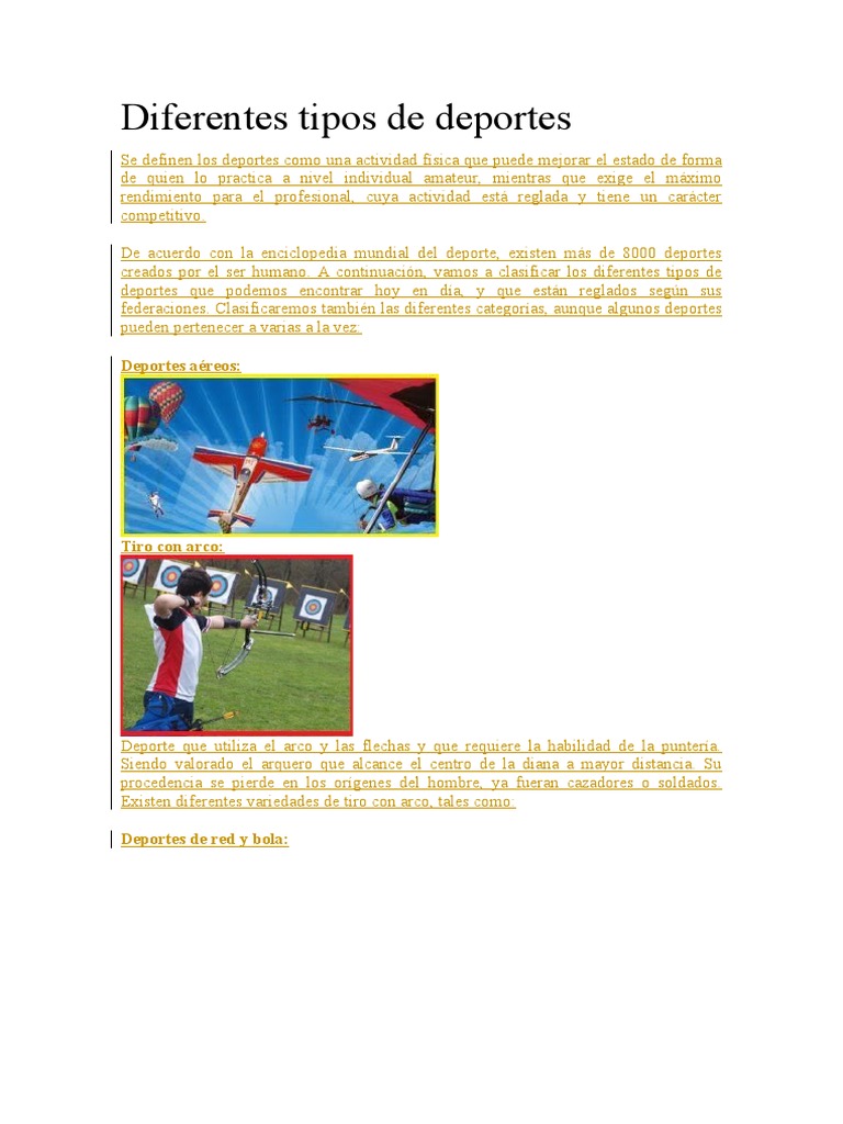 Diferentes Tipos de Deportes | PDF | Deportes | Tiro al arco