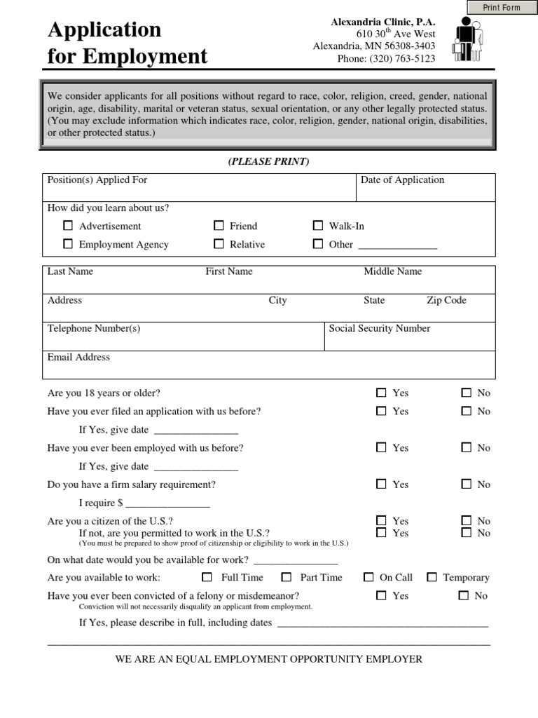 Application For Employment: (Please Print) | Download Free PDF | Race ...