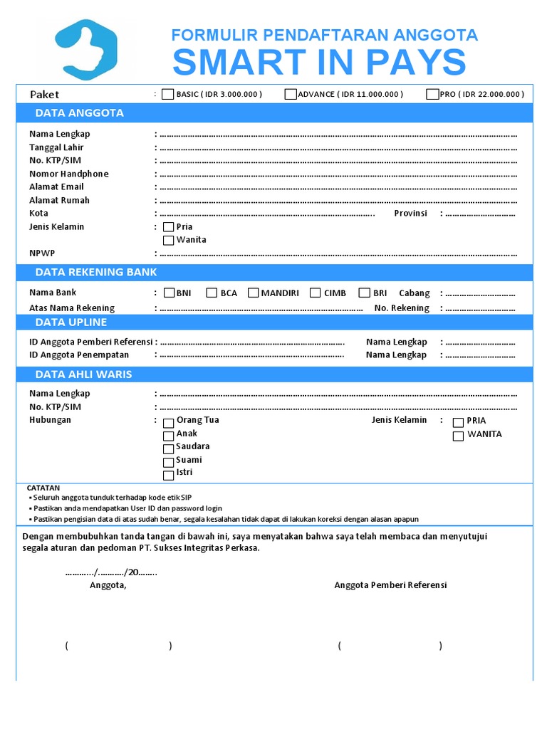 Pendaftaran Anggota Smart In Pays | PDF | Olahraga & Rekreasi | Game ...