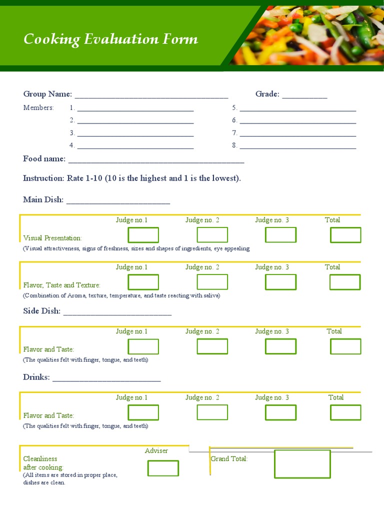 Cooking Evaluation Form | PDF | Wellness
